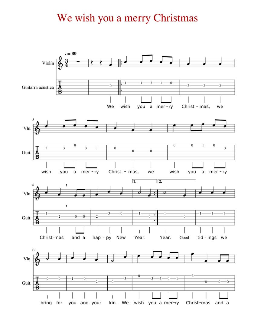 We_wish_you_a_merry_Christmas-guitarra Sheet music for Violin, Guitar ...