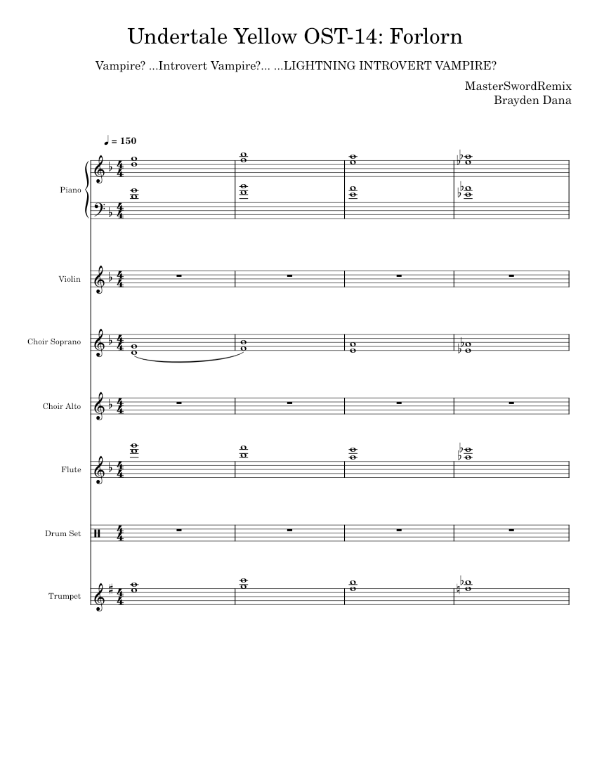 Forlorn - Undertale Yellow - MasterSwordRemix Sheet Music for Piano ...