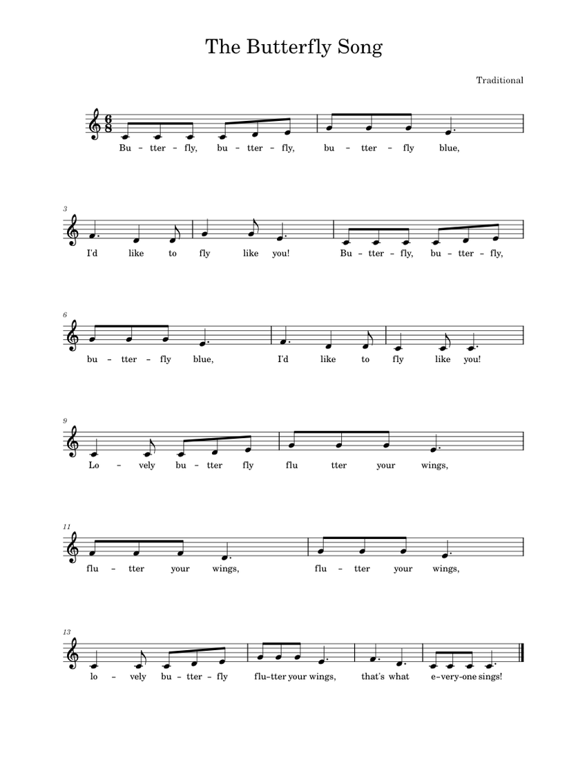 The Butterfly – Misc tunes The Butterfly Song Sheet music for Piano (A ...