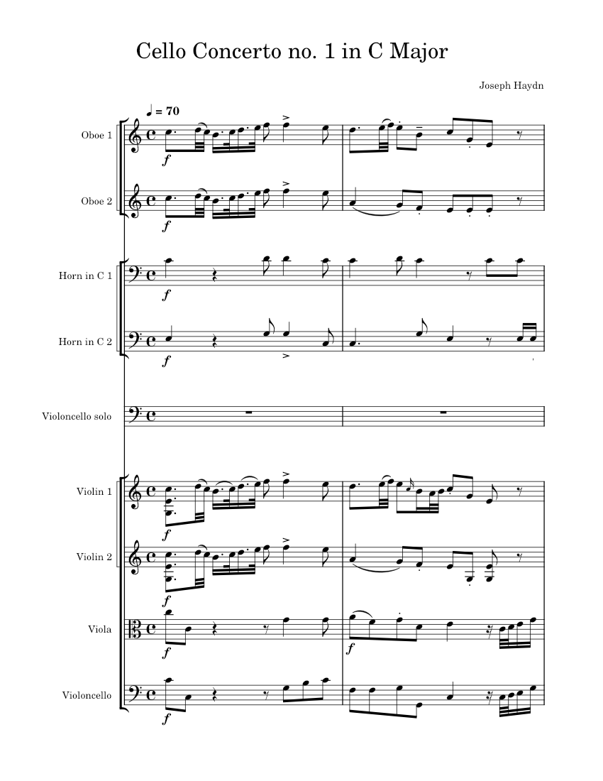 Cello Concerto No.1 in C major, Hob.VIIb:1 – Joseph Haydn Sheet music for Oboe, Violin, Viola ...