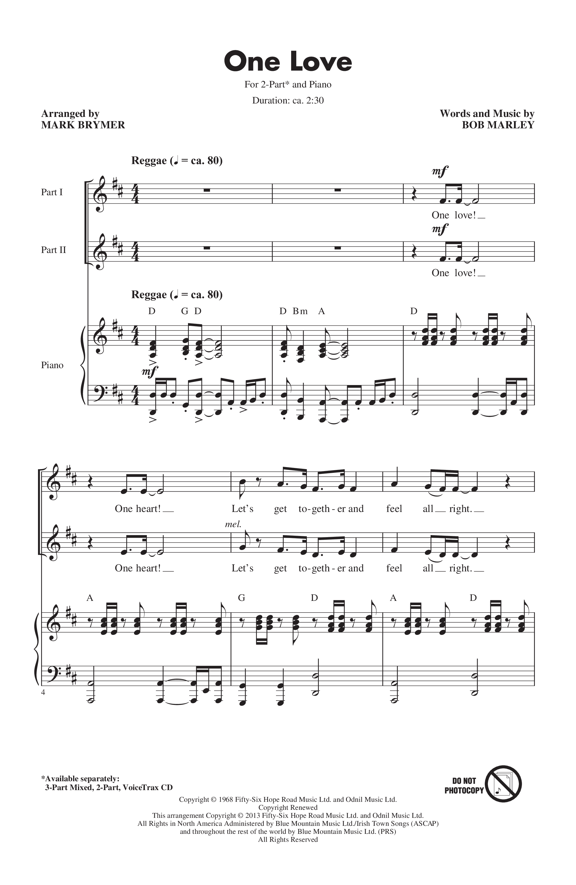 Play Official version of One Love Sheet Music by Bob Marley for Vocals ...