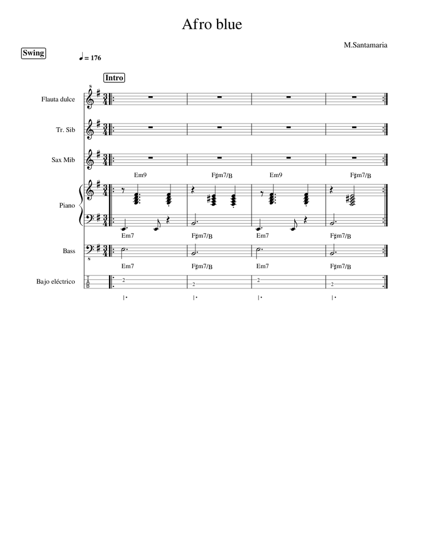 Afro Blue Sheet music for Piano, Saxophone alto, Trumpet in b-flat ...