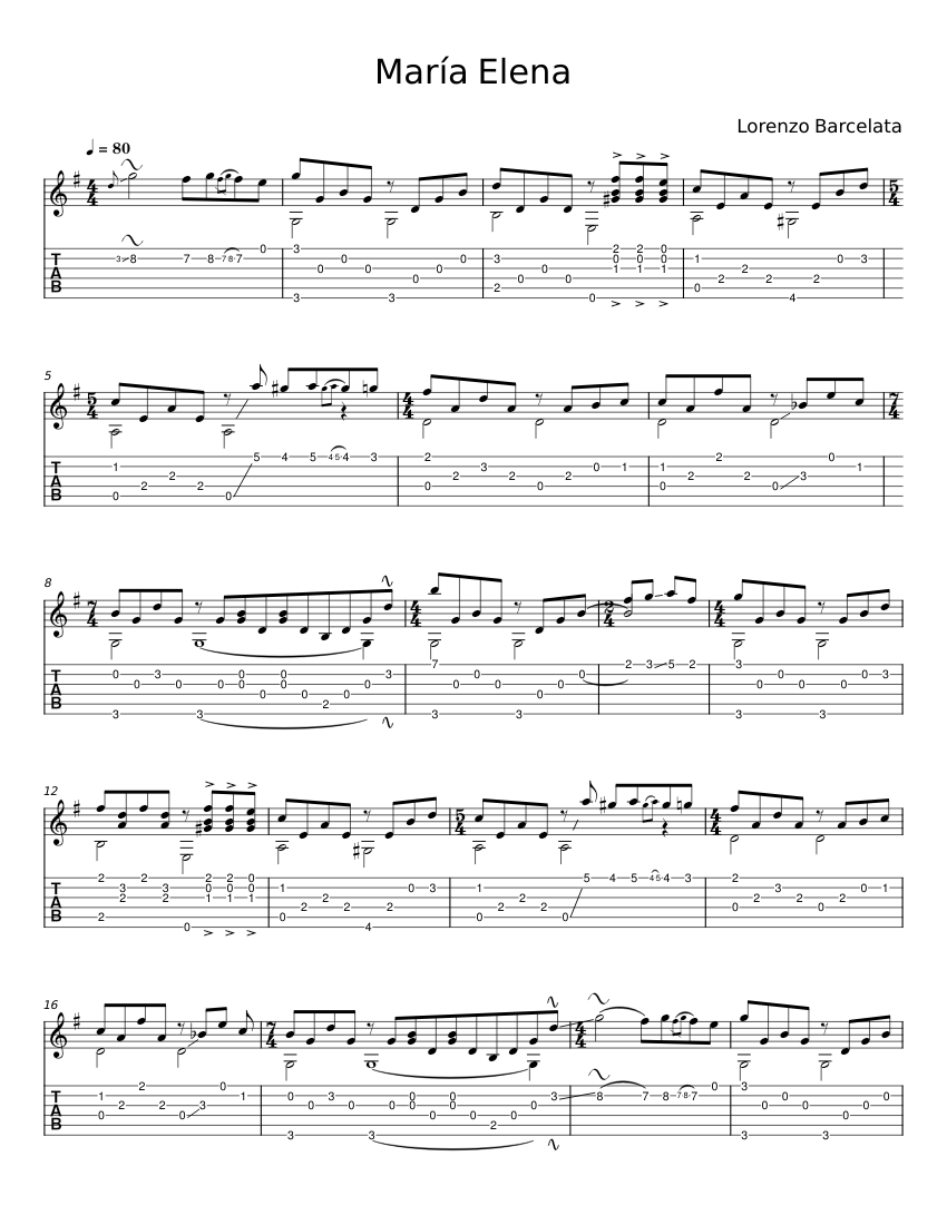 Maria elena - Lorenzo Barcelata Sheet Music and Tab for Guitar (Mixed ...