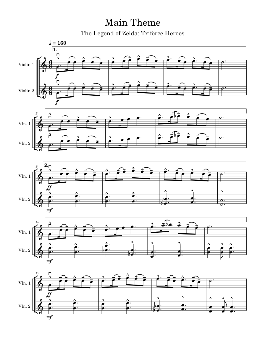 Triforce Heroes - Main Theme, Violin Duet Sheet Music for Violin ...