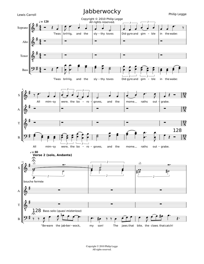 Jabberwocky - Philip Legge Sheet music for Bass guitar (Solo ...