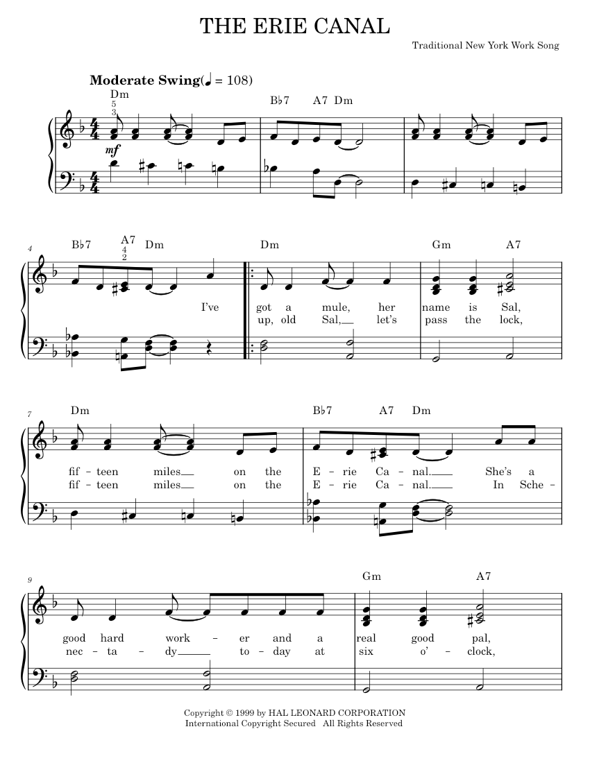 The Erie Canal Sheet music for Piano by New York Work Song Official ...