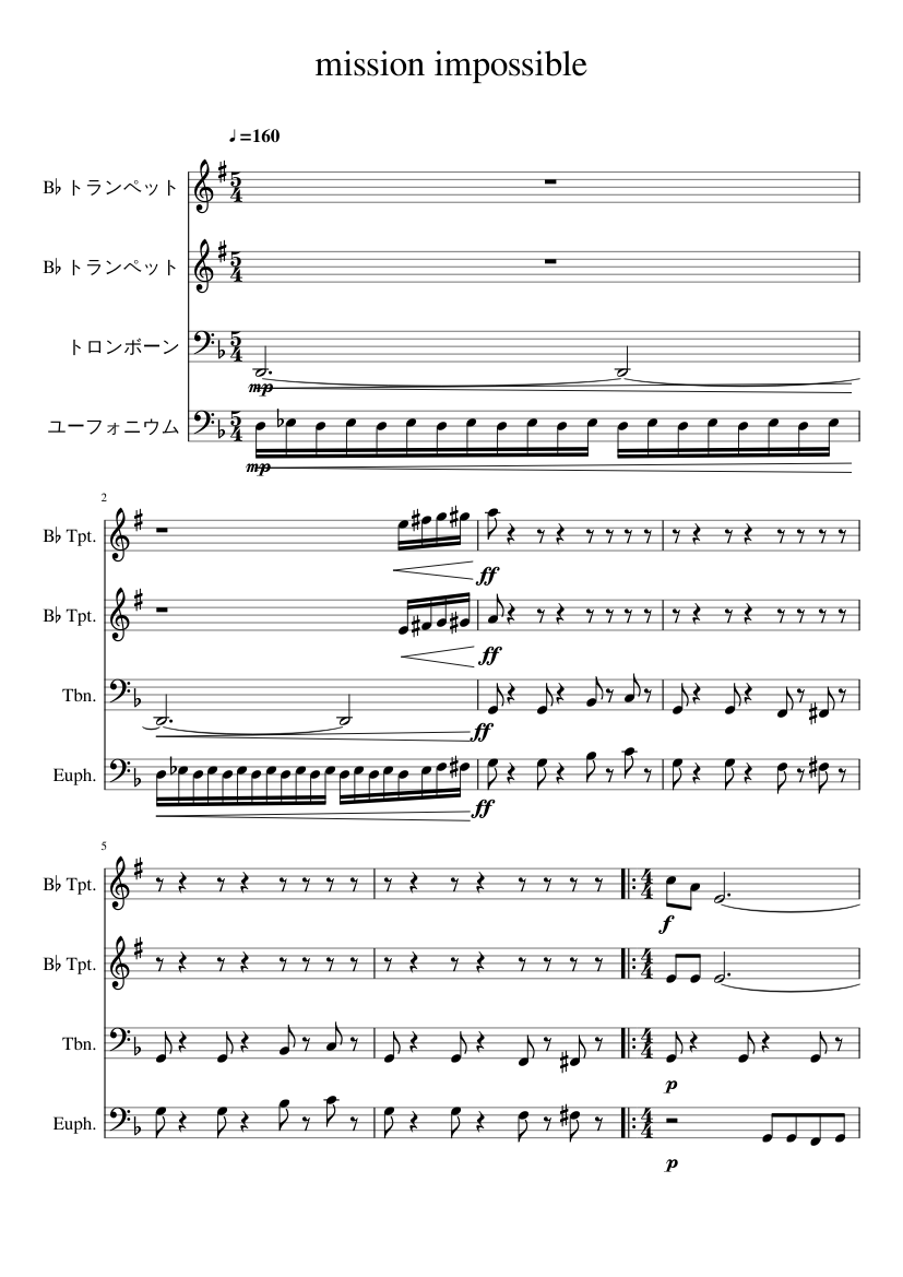 mission impossible Sheet music for Trombone, Euphonium, Trumpet in b ...
