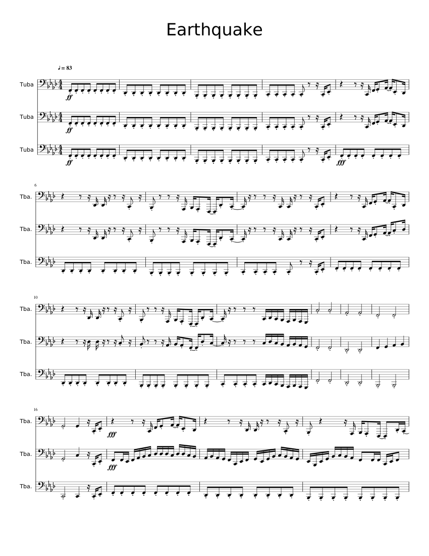 Earthquake Sheet music for Tuba (Brass Trio) | Musescore.com