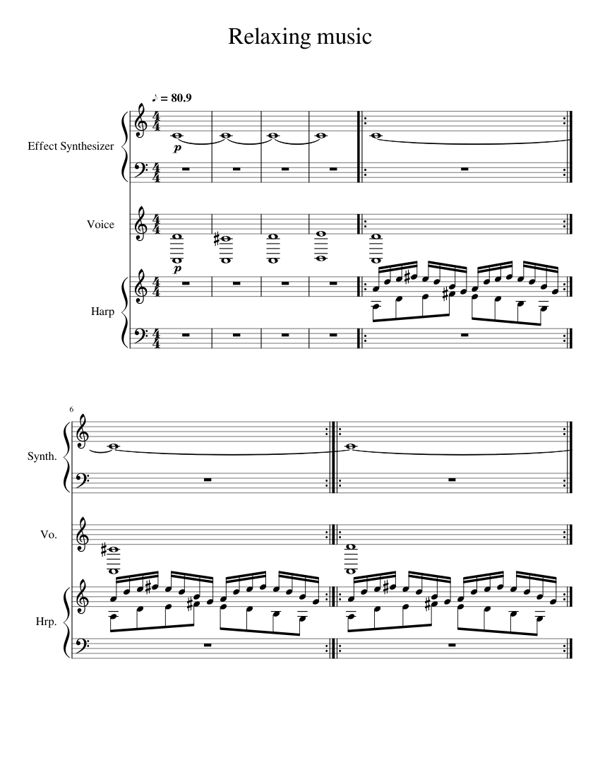 Relaxing music Sheet music for Vocals, Harp, Synthesizer (Mixed Trio ...