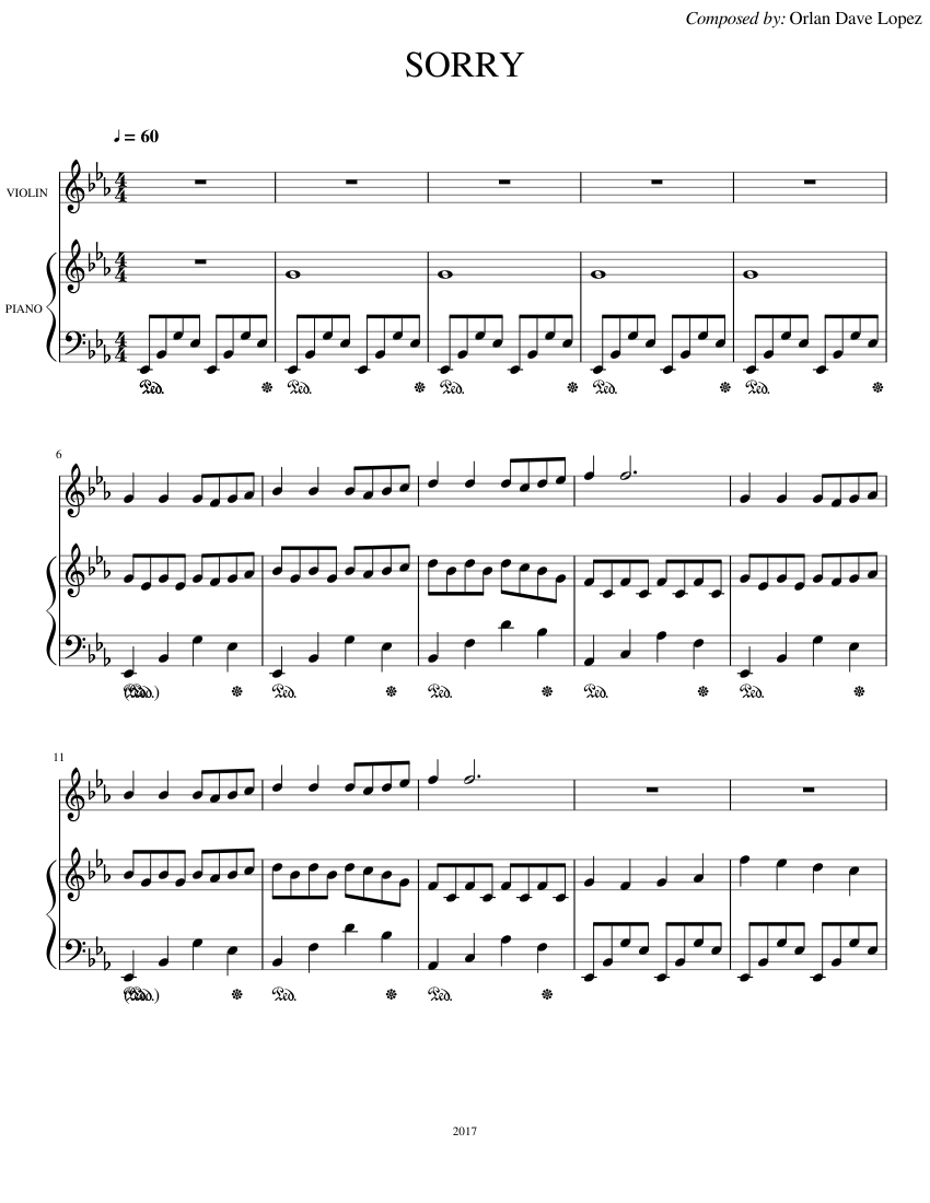 SORRY Sheet music for Piano, Vocals (Piano-Voice) | Musescore.com