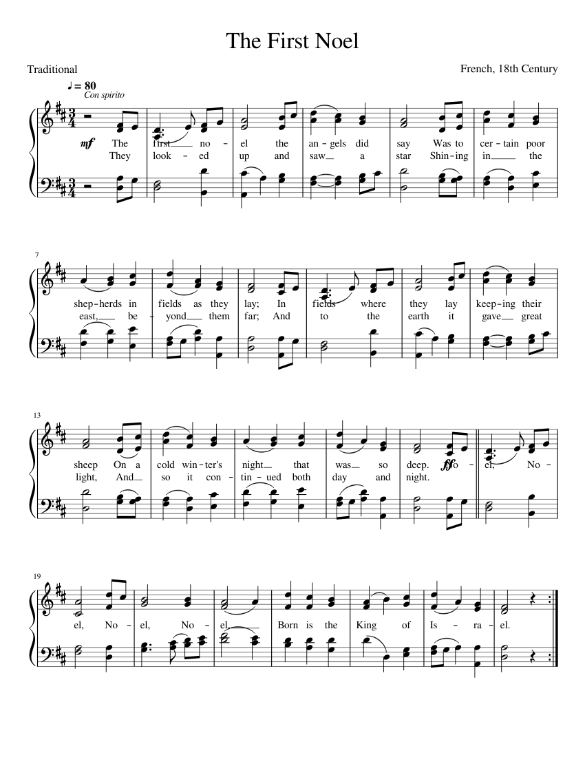 The First Noel Sheet Music for Piano (Solo) easy | MuseScore.com