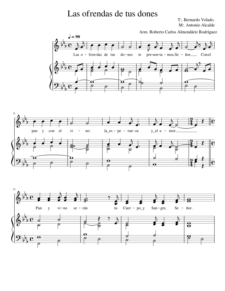 Las ofrendas de tus dones Sheet music for Organ, Vocals (Church Choir ...