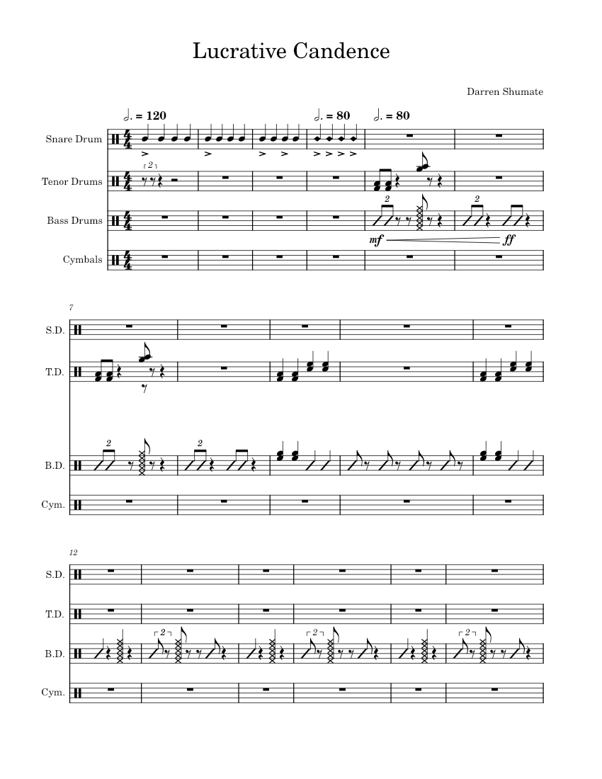 Drum Cadence – Misc Drum Cadence lucrative cadence Sheet music for Snare drum, Crash, Tenor drum ...