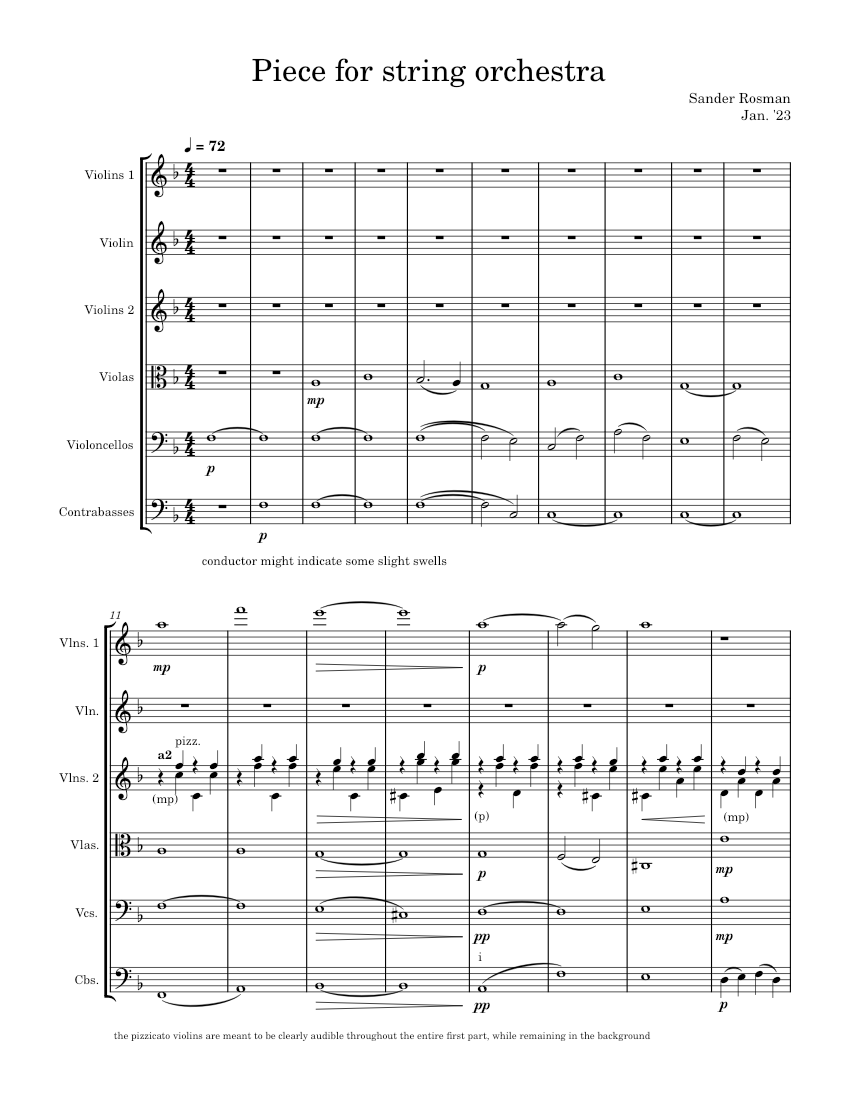 Piece for string orchestra - Sjendie Sheet music for Violin, Strings group (String Ensemble ...