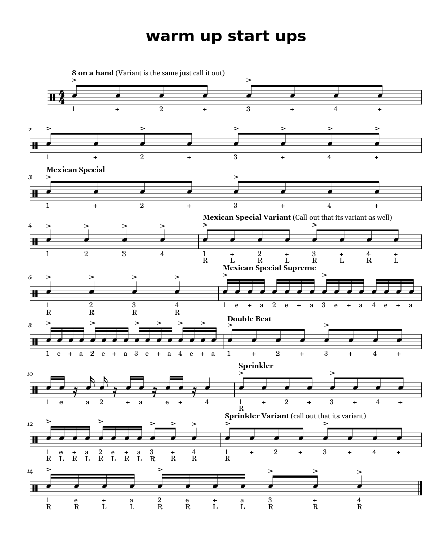 warm up start ups Sheet music for Snare drum (Solo) | Musescore.com