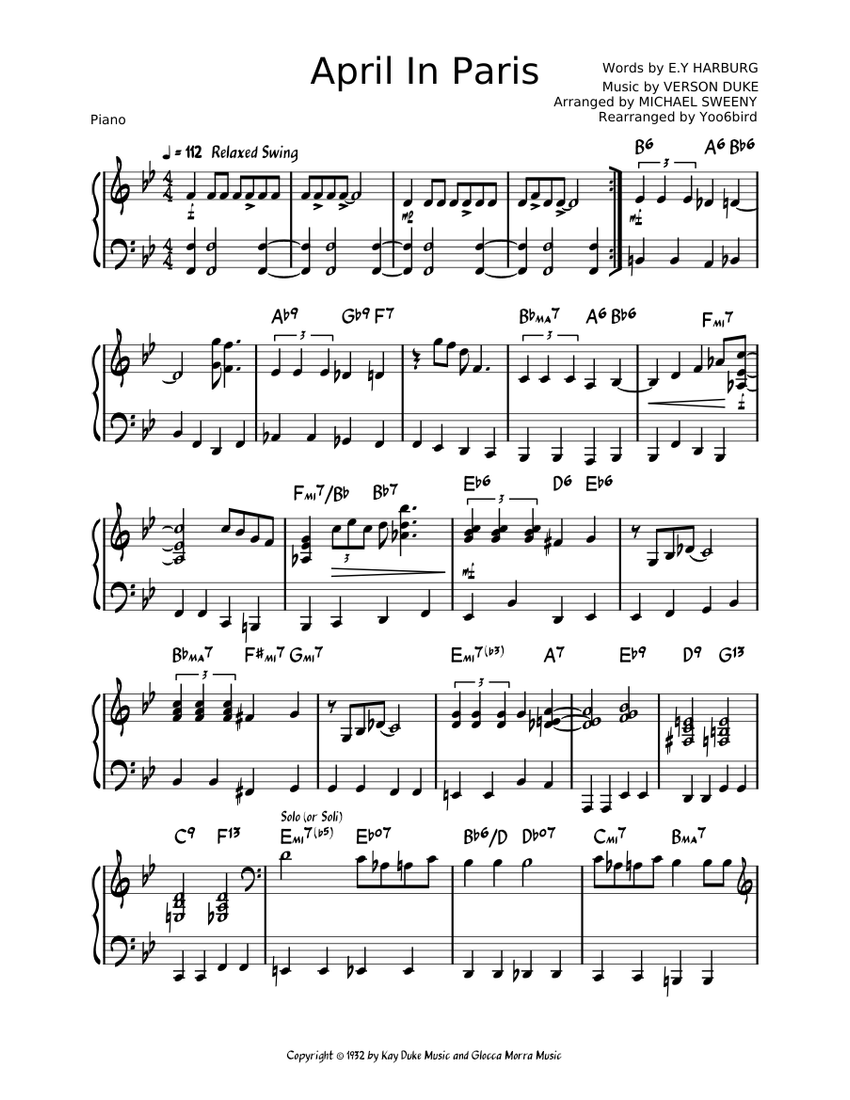 April In Paris – Vernon Duke April In Paris - Piano - Vernon Duke, E.Y ...