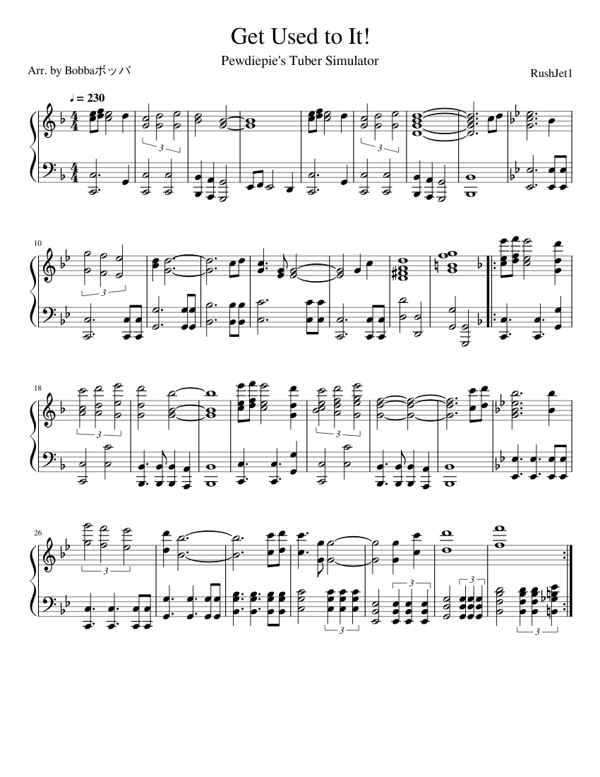 Get Used to It! - Pewdiepie's Tuber Simulator Sheet music for Piano ...