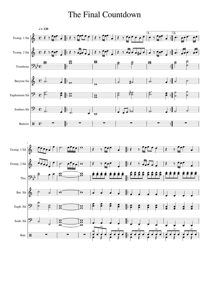 The Final Countdown Sheet music for Trombone, Trumpet in b-flat, Drum ...