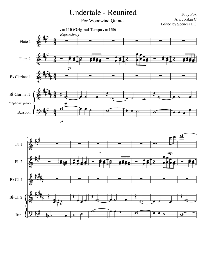 Undertale - Reunited Sheet music for Flute, Clarinet in b-flat, Bassoon ...