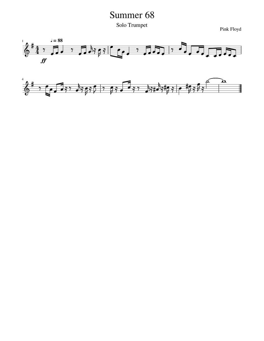 Summer 68 - Pink Floyd Sheet music for Trumpet in b-flat (Solo ...