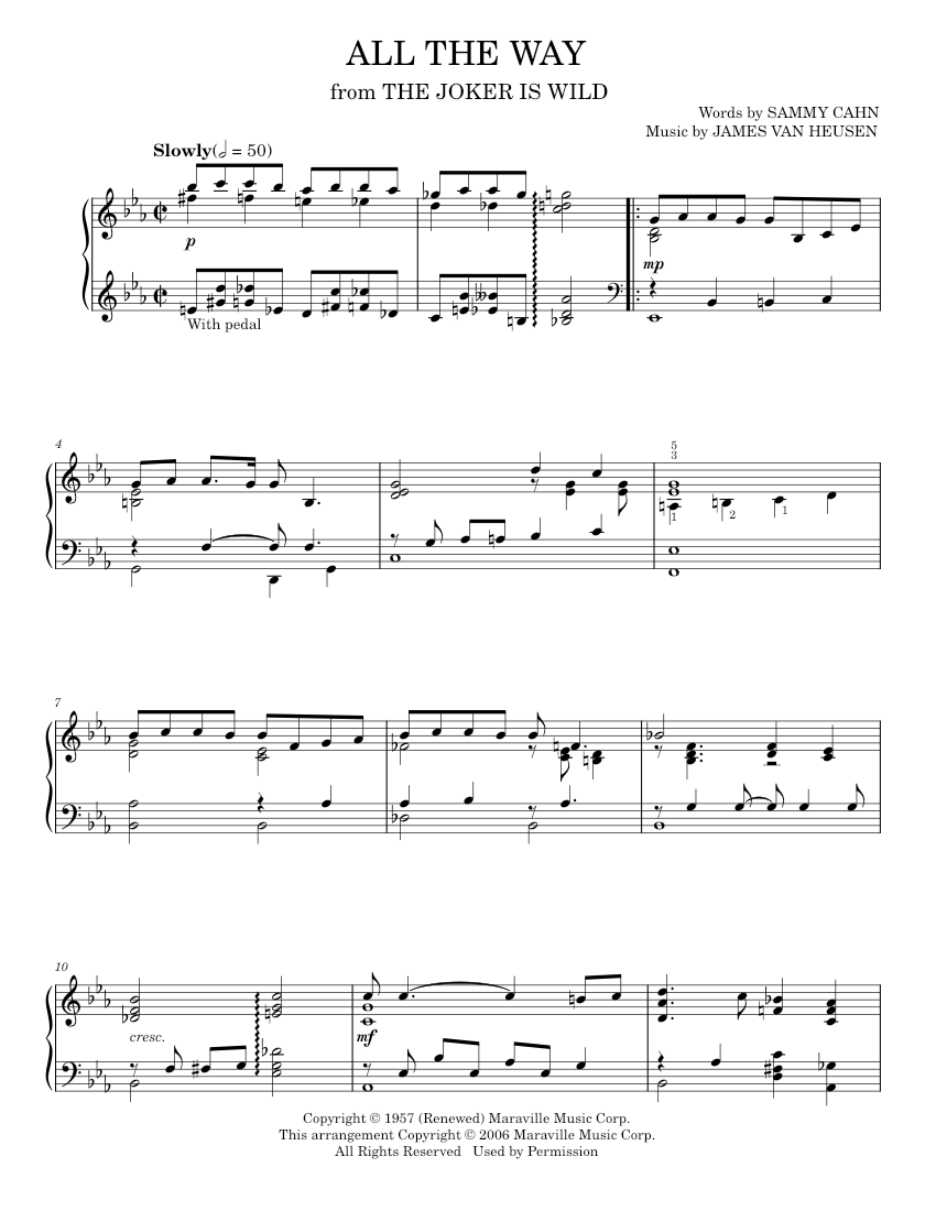 all the way Sheet music for Piano: Music Notes