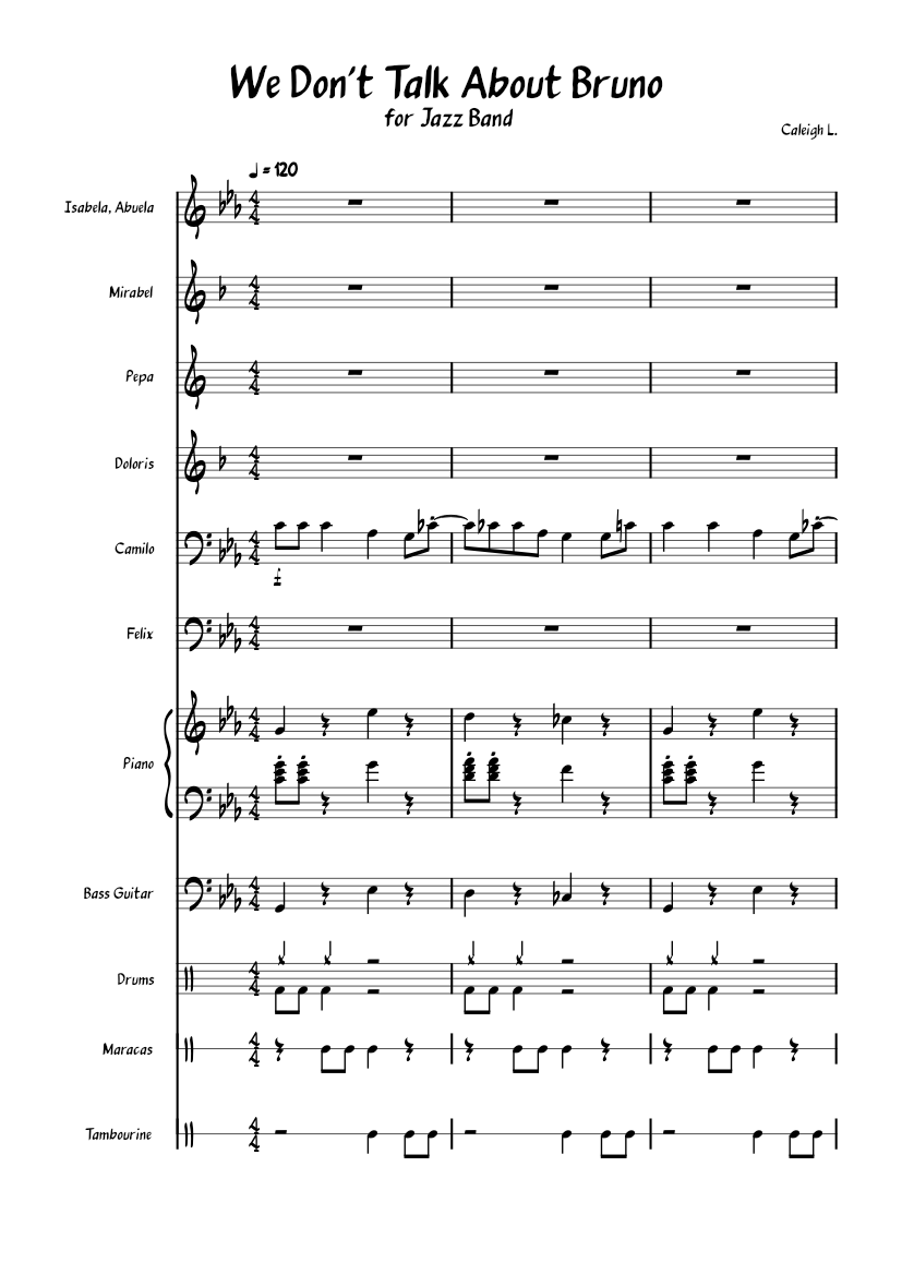 We Don't Talk About Bruno Sheet Music for Piano, Trombone, Tambourine ...