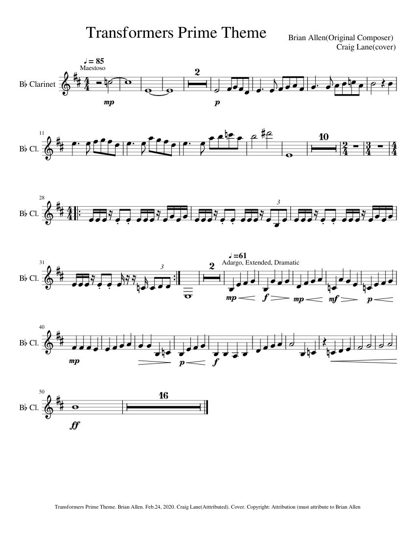 Transformers_Prime_Theme_(Clarinet) Sheet music for Clarinet in b-flat ...