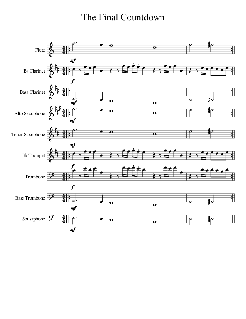 The Final Countdown Sheet music for Trombone, Trombone bass, Flute ...