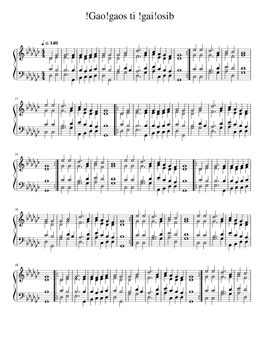 !Gao!gaos ti !gai!osib different tune Sheet music for Piano (Solo) Easy ...