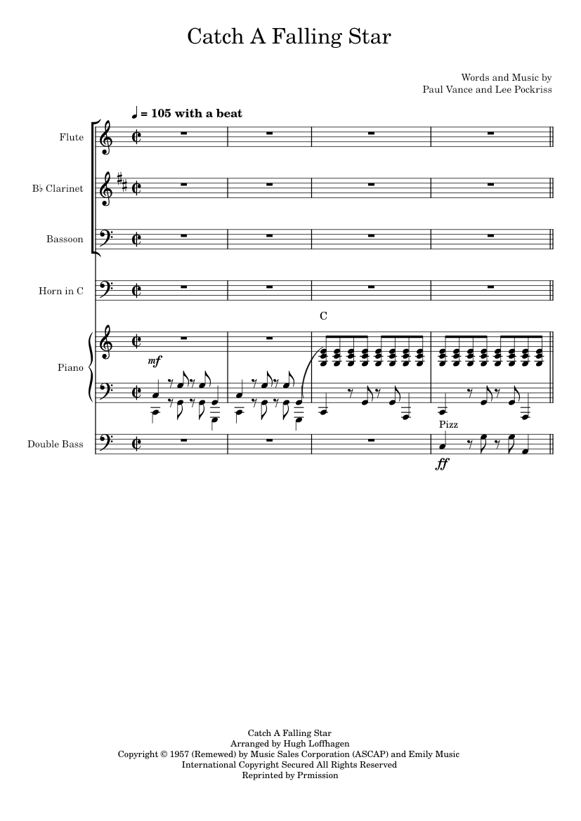 Catch A Falling Star Sheet Music for Piano, Flute, Clarinet in b-flat ...
