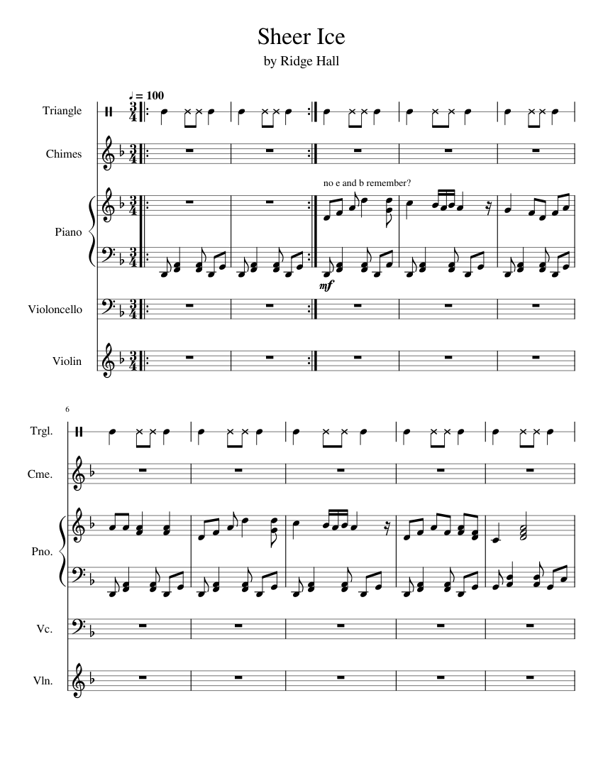 Sheer Ice Sheet music for Piano, Violin, Cello, Triangle & more ...