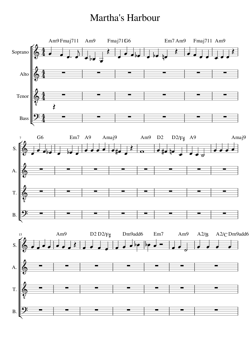 Martha's Harbour Sheet music for Soprano, Alto, Tenor, Bass voice ...