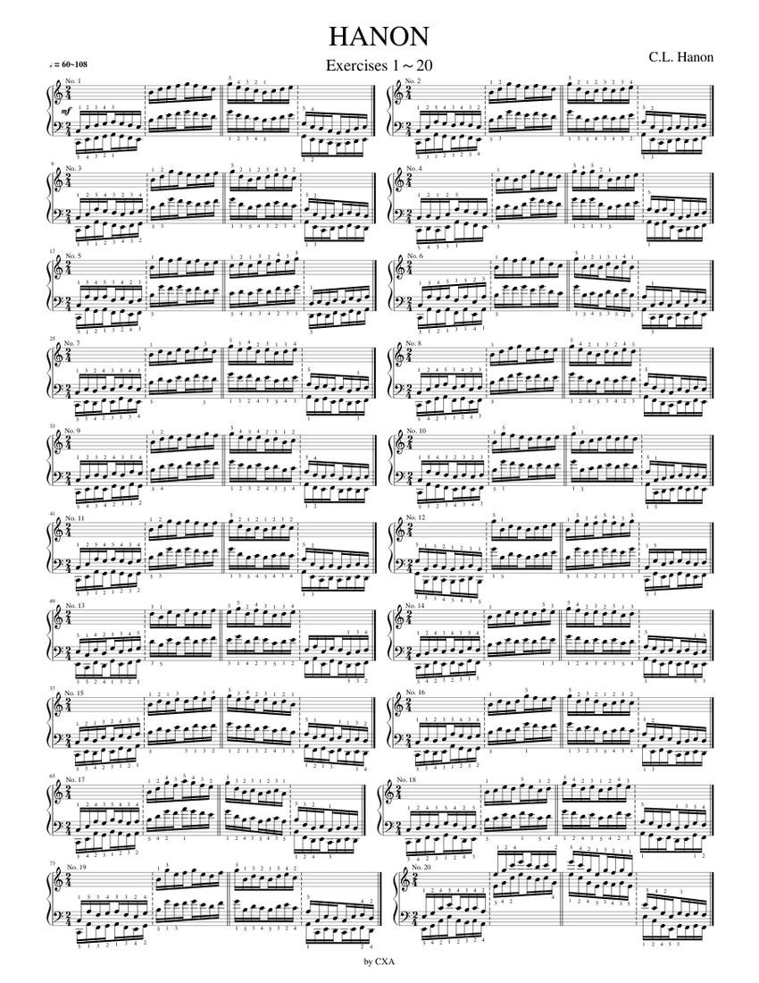 HANON - Exercise 1-20 Sheet music for Piano (Solo) Easy | Musescore.com