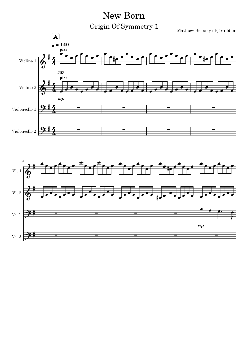 Muse - New Born Sheet Music for Violin, Cello (String Quartet ...