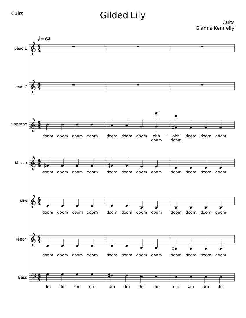 Gilded Lily - Cults Sheet Music for Bass guitar, Synthesizer (Mixed ...
