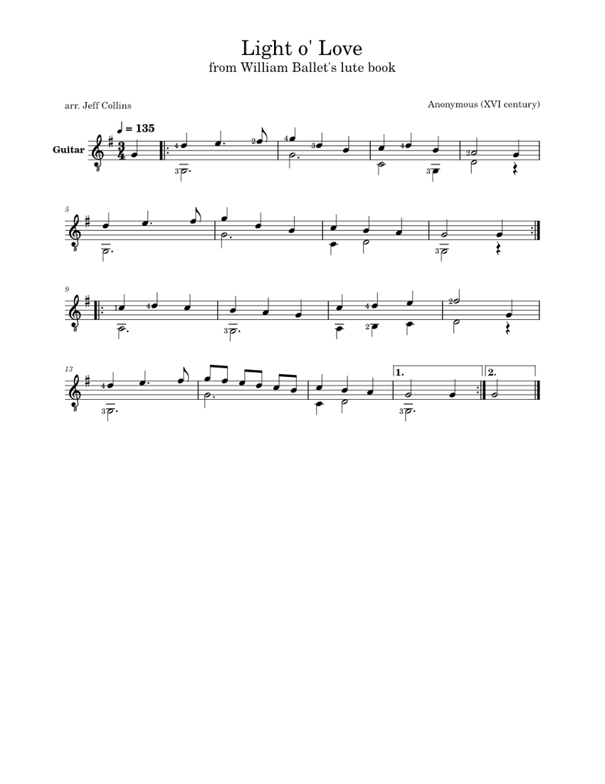 Light o' Love – Misc tunes (English traditional) Sheet music for Guitar ...