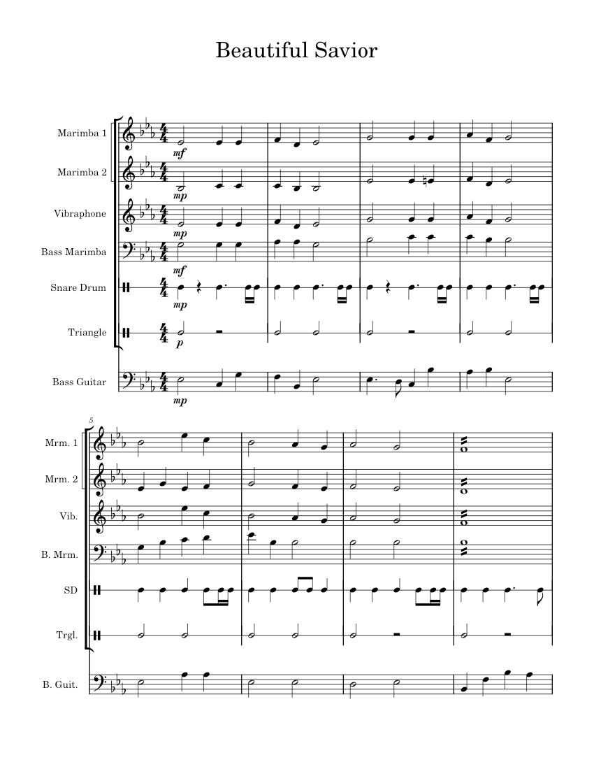 Beautiful Savior Sheet music for Vibraphone, Bass guitar, Marimba ...