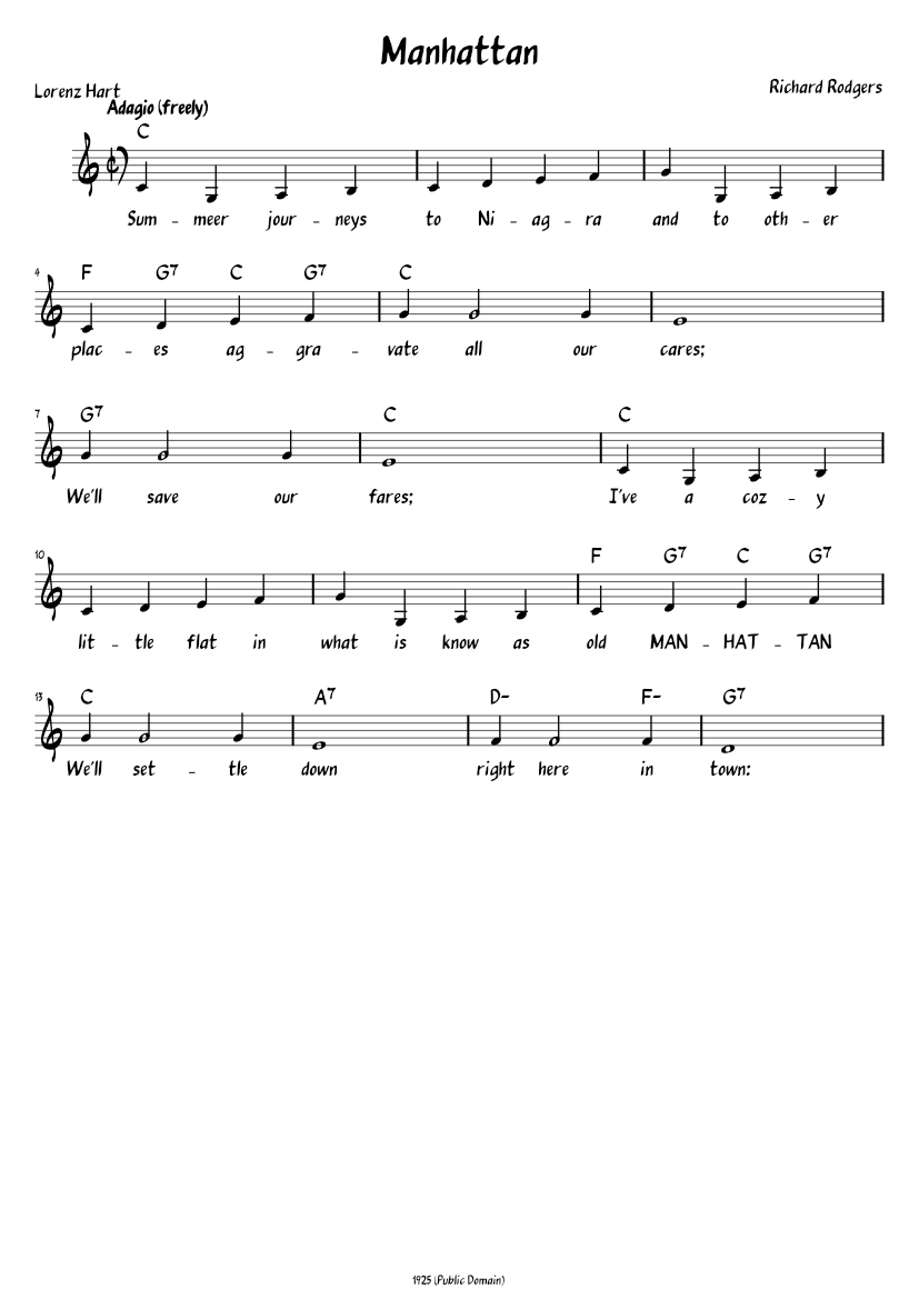 Manhattan (Lead sheet with lyrics ) Sheet music for Vocals (Solo ...