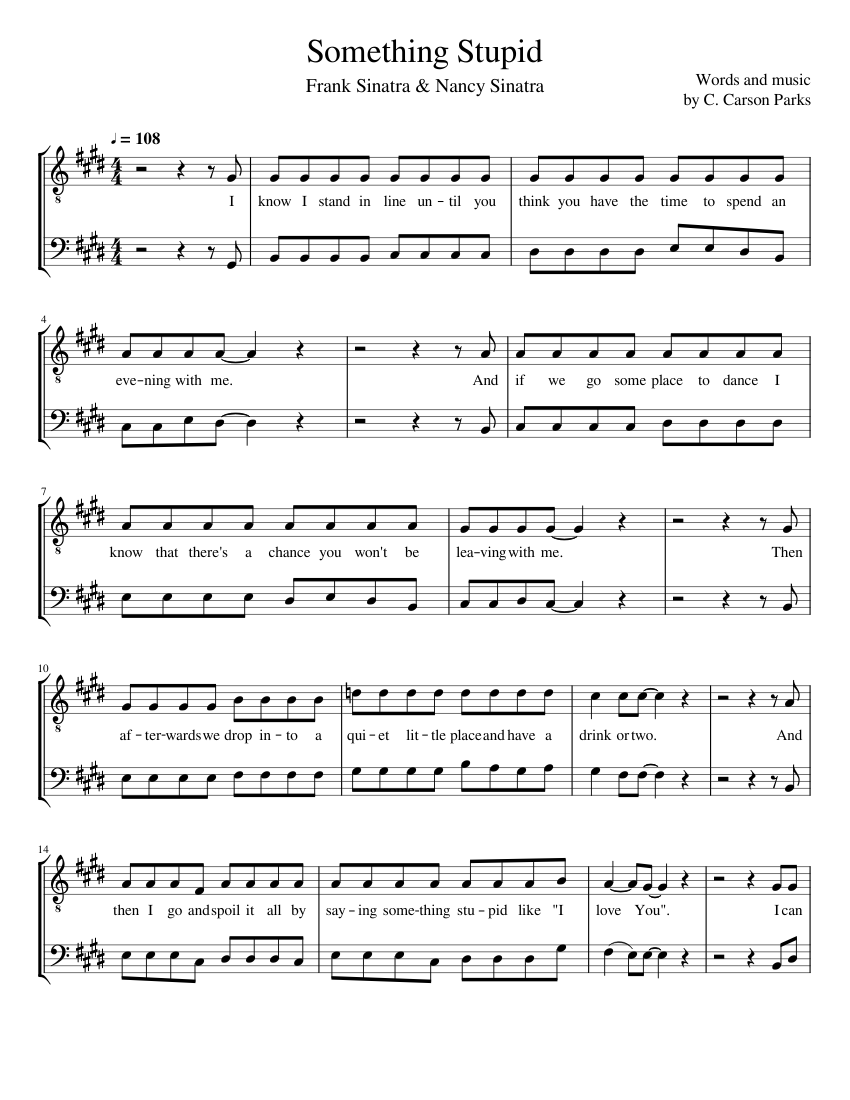 Somethin' Stupid duet vocal melodies Sheet music for Piano (Solo) Easy ...
