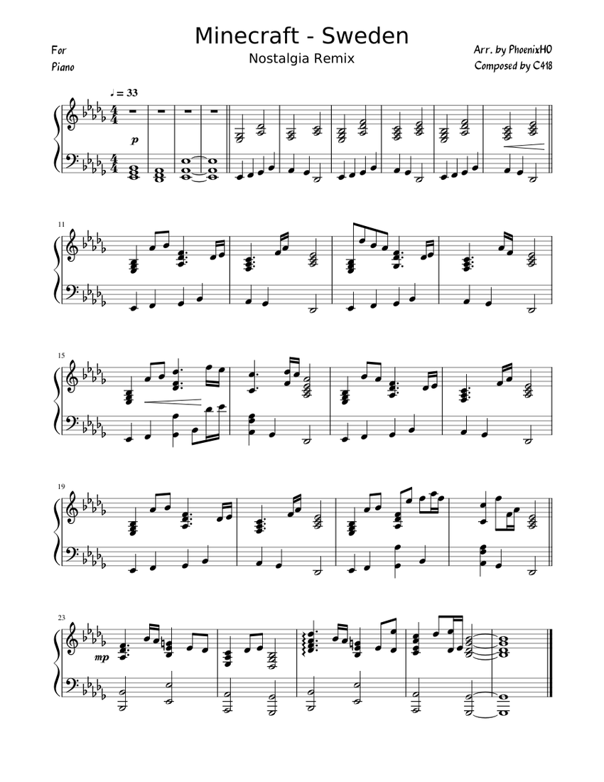 Minecraft - Sweden | Nostalgia Remix Sheet music for Piano (Solo ...