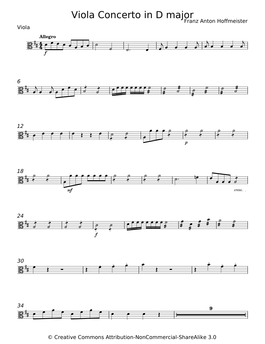 Viola Concerto in D major - Franz Anton Hoffmeister Sheet Music for ...