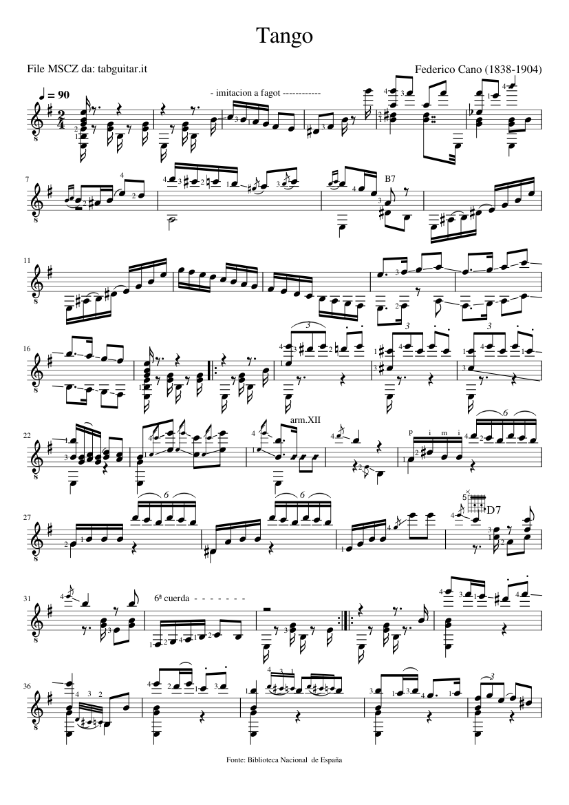Tango – Federico Cano Sheet music for Guitar (Solo) | Musescore.com