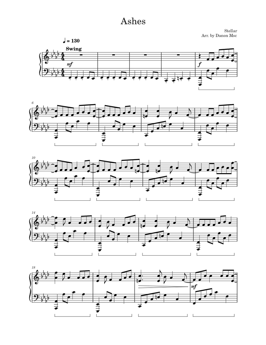 Ashes – Stellar (Full Piano Cover) Sheet music for Piano (Solo ...