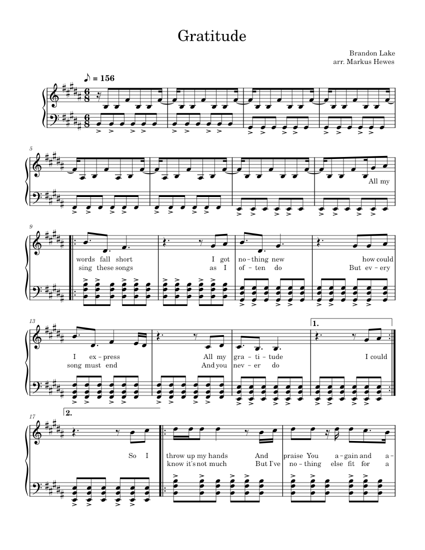 Gratitude - Brandon Lake Sheet Music for Piano (Solo) | MuseScore.com