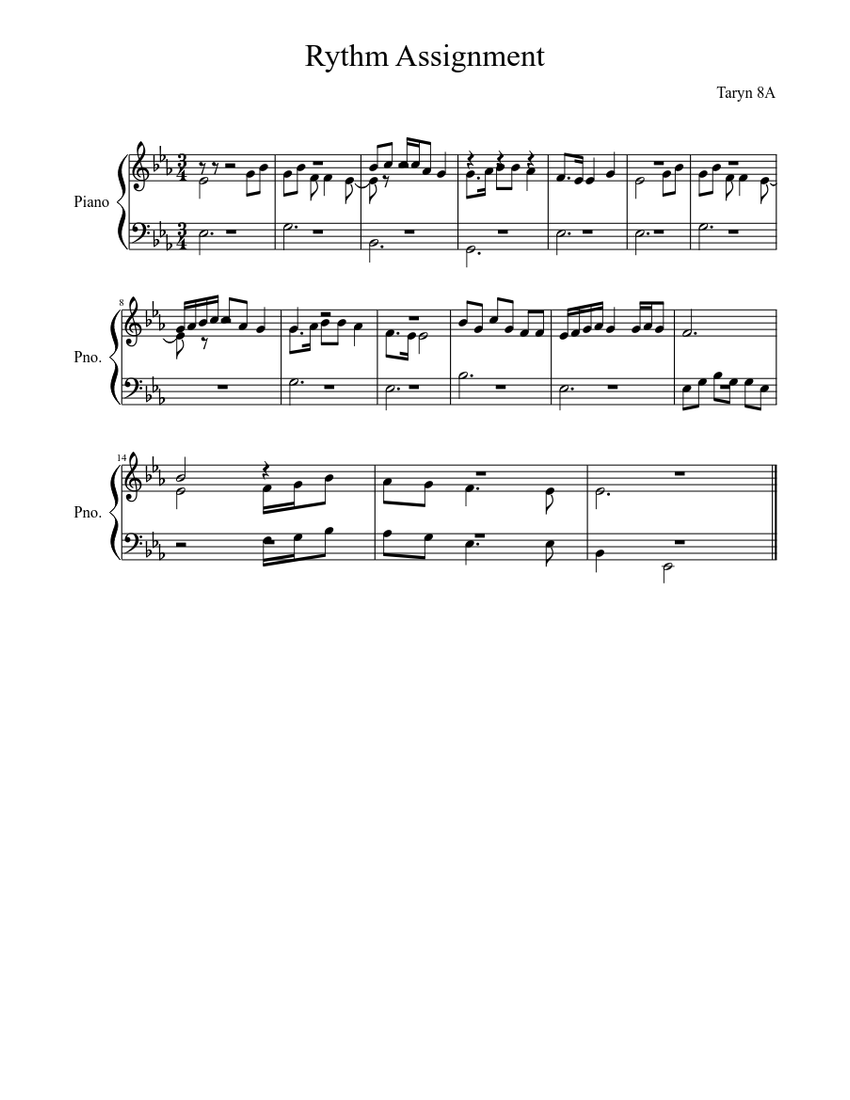 Rythm Assignment Sheet music for Piano (Solo) | Musescore.com