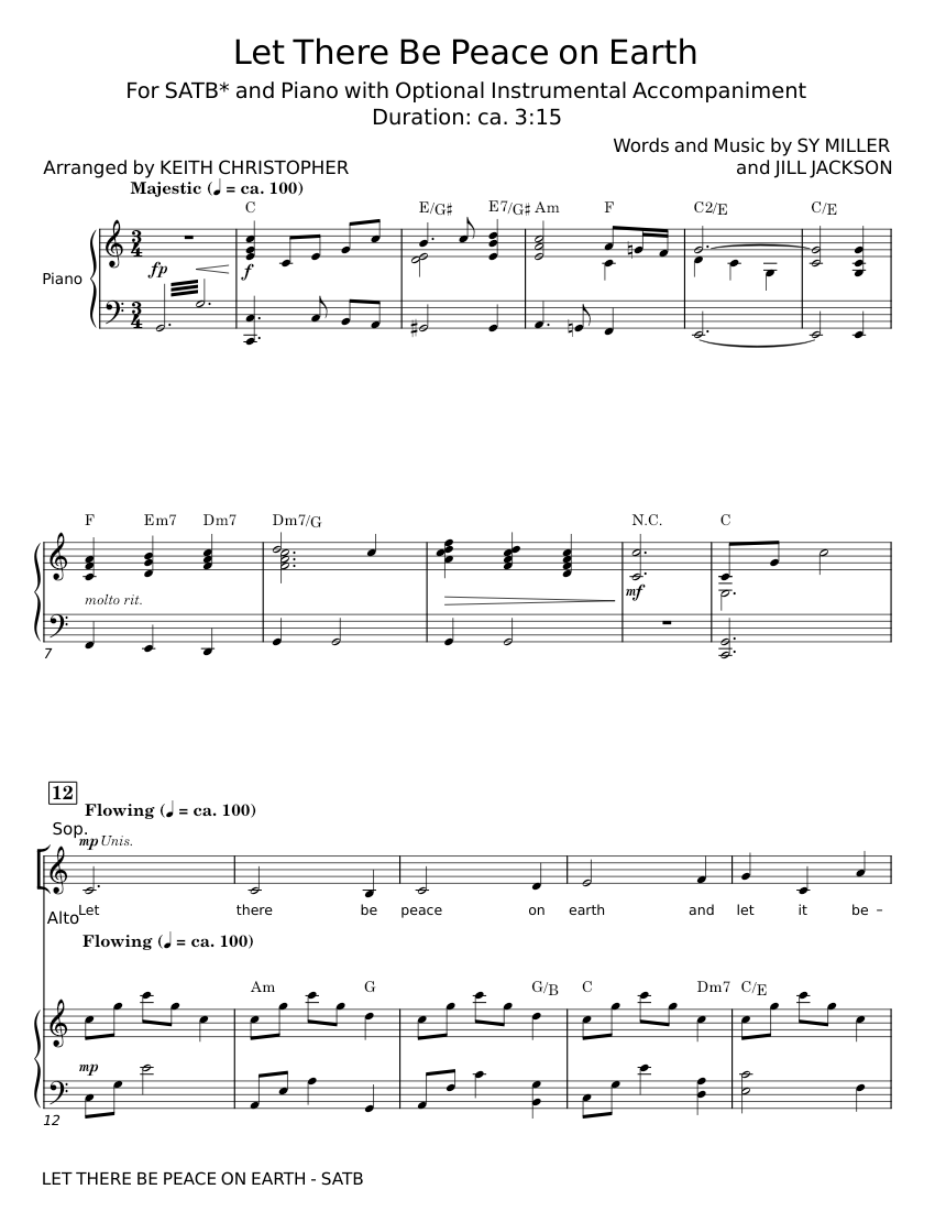 Let there be peace on earth - Sy Miller Sheet Music for Piano ...