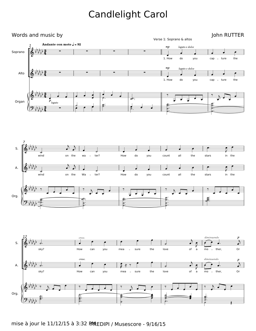 Candlelight carol - John Rutter Sheet Music for Organ, Vocals (Mixed Ensemble) | MuseScore.com