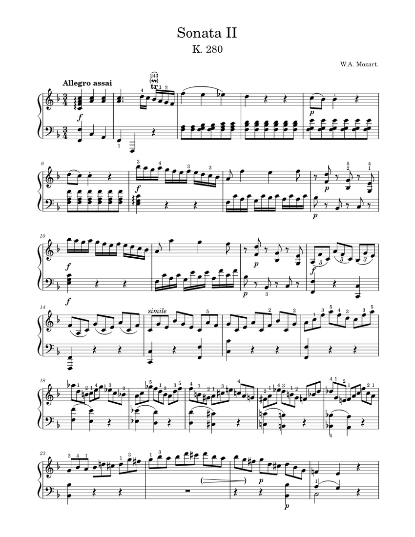 Sonata No. 2, 1st Movement K. 280 Sheet music for Piano (Solo) | Musescore.com