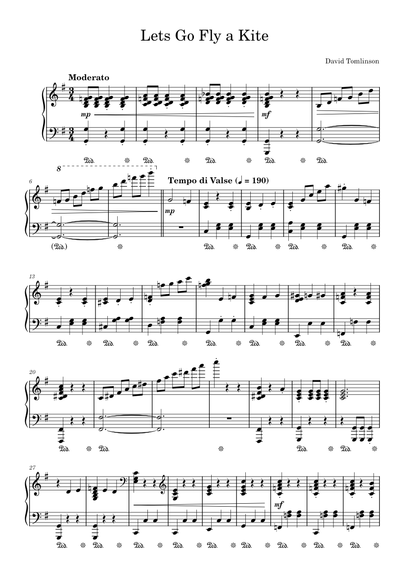 Lets Go Fly a Kite – David Tomlinson Sheet Music for Piano (Solo ...