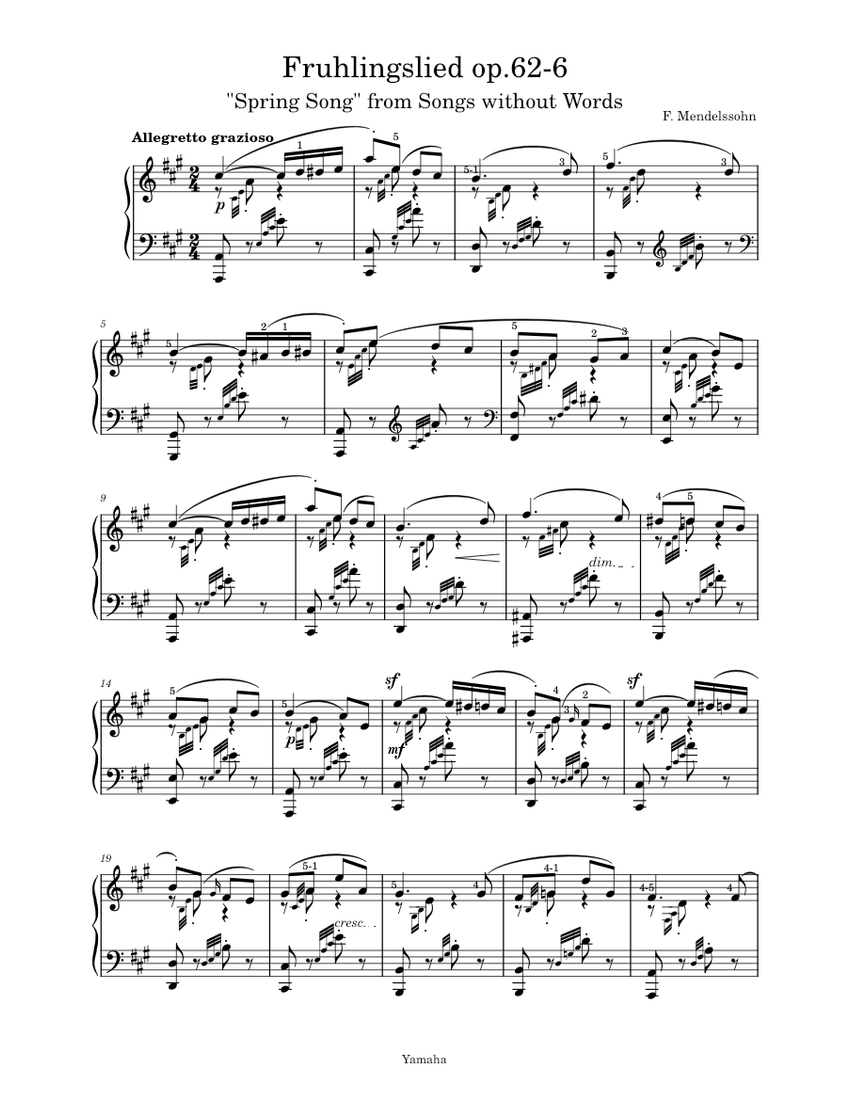 Spring Song, from Songs Without Words, Op.62 – Felix Mendelssohn ...